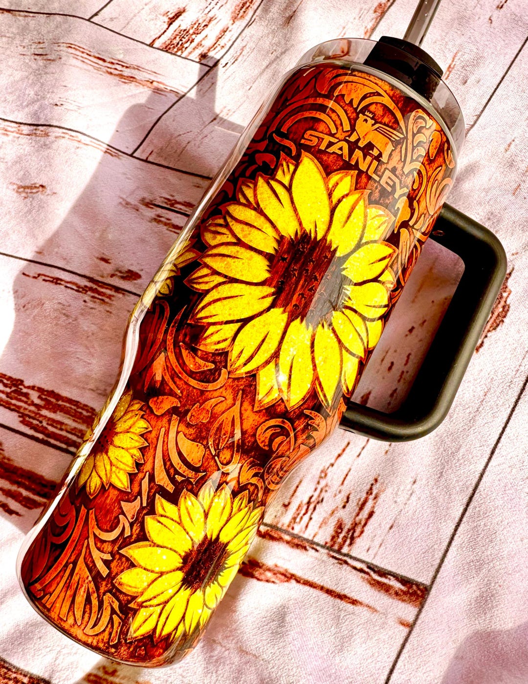 40 Oz Tooled Leather & Sunflower Stanley Wrap Template Cut File - Etsy
