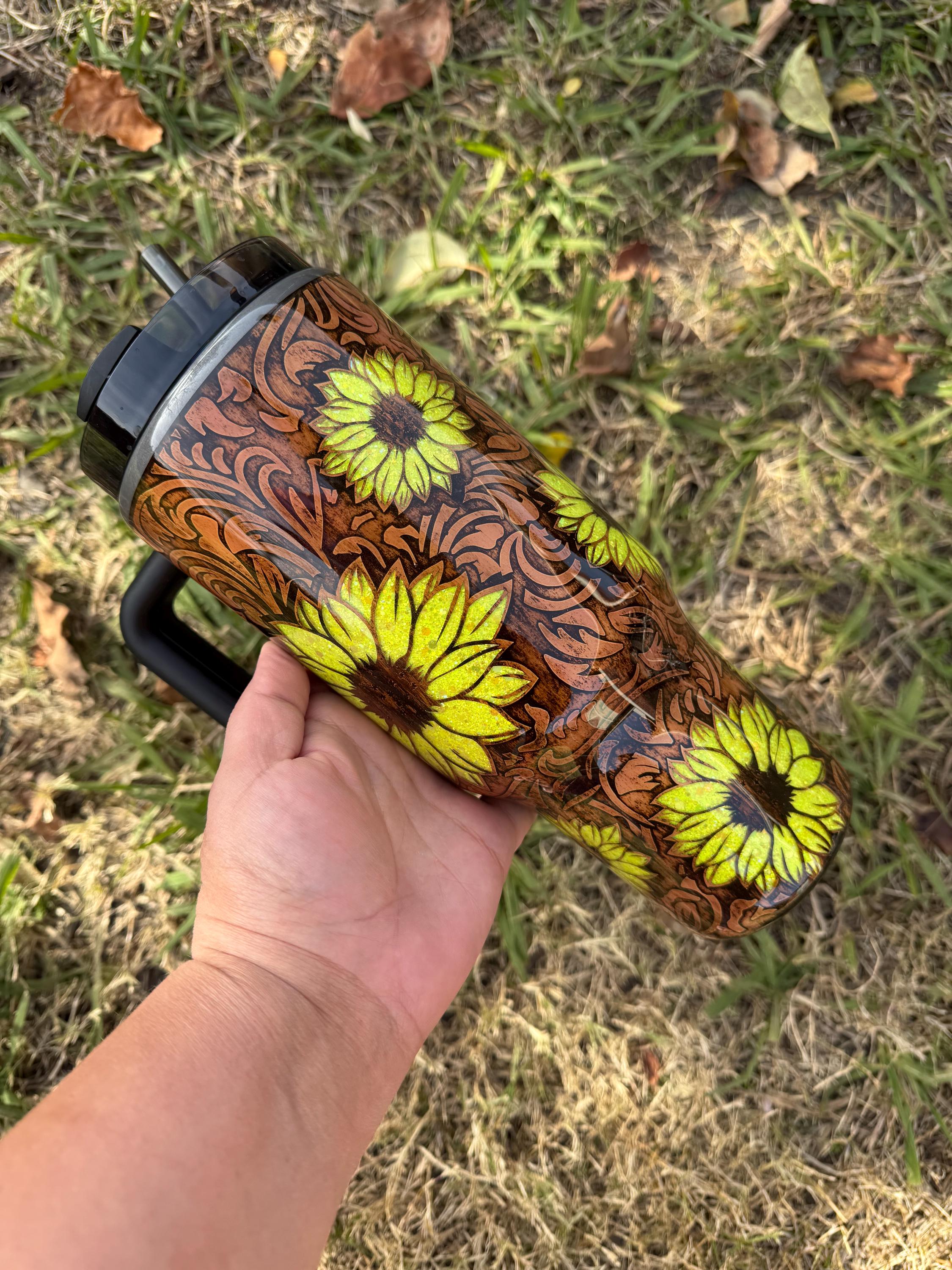 40 Oz Tooled Leather & Sunflower Dupe Wrap Template Cut File - Etsy