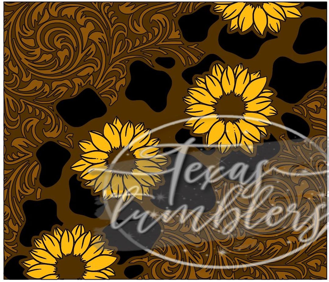 20 Oz Tooled Leather, Cow Print & Sunflower - Etsy