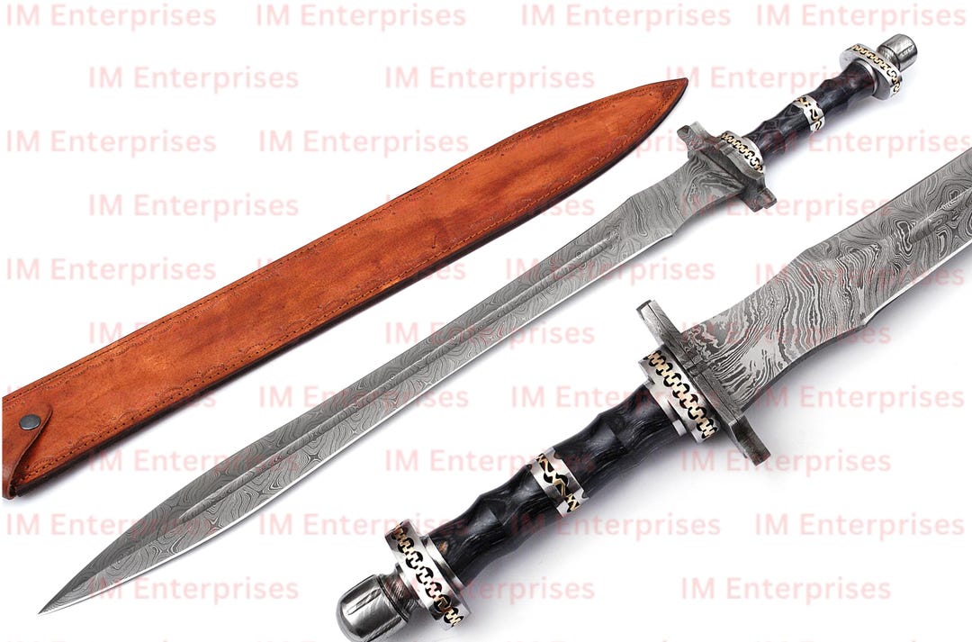 31.5 Custom Handmade Damascus Steel Sword, Stain Wood Damascus File ...