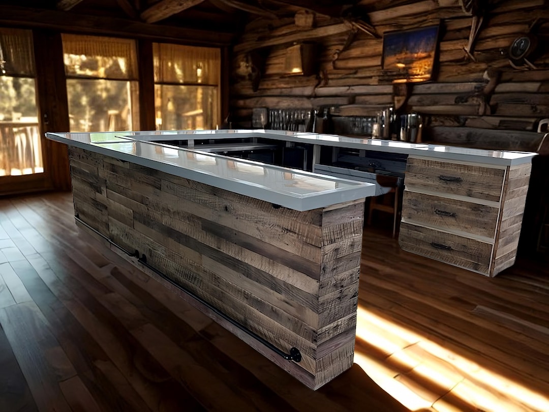 Reclaimed Wood U-shaped Bar – Luxury Custom Home or Business Bar - Etsy