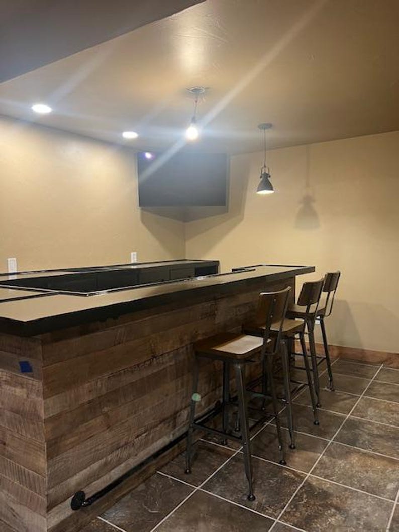 Rustic Barnwood U-shaped Home Bar With Bar Back - Etsy