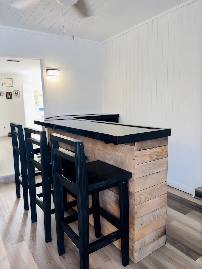 Handmade L-shaped Reclaimed Barn Wood Bar | 3-sided Entertaining - Etsy