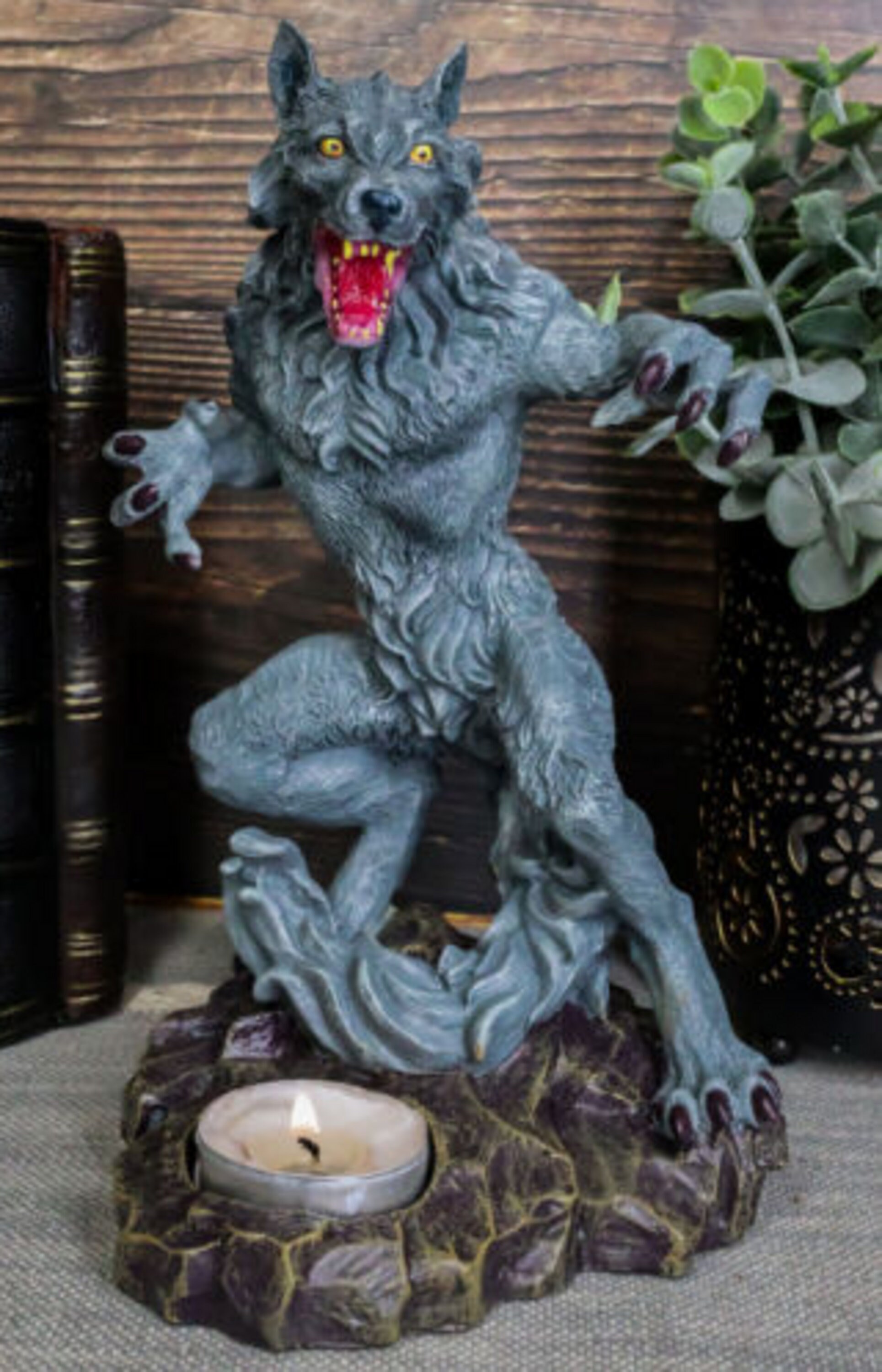 Gothic Werewolf Tea Light Candle Holder Statue Lycan Beast Wolf Man ...