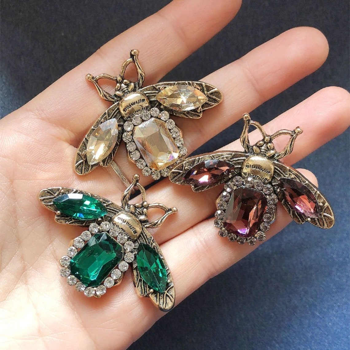 Vintage Crystal Bee Brooch Insect Collar Pin Bees Brooches - Etsy