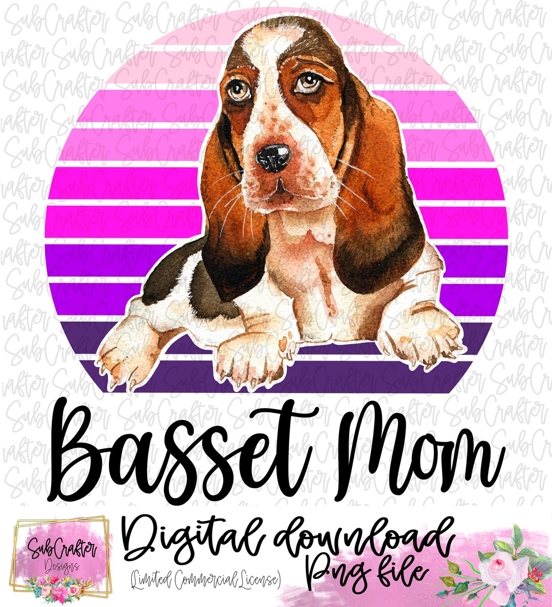 Basset Mom Pink and Purple Background DOWNLOAD PNG Sublimation Dogmom ...