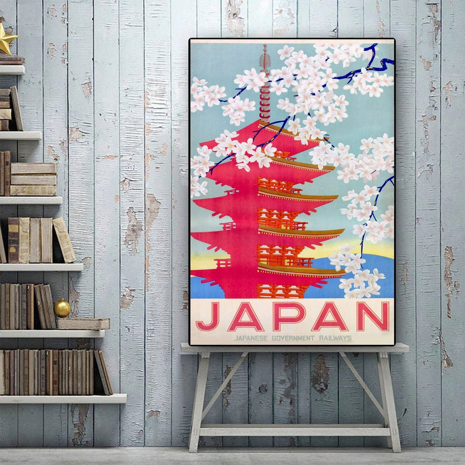 Japan Vintage Japan Travel Poster: Vintage Pink Temple | Etsy