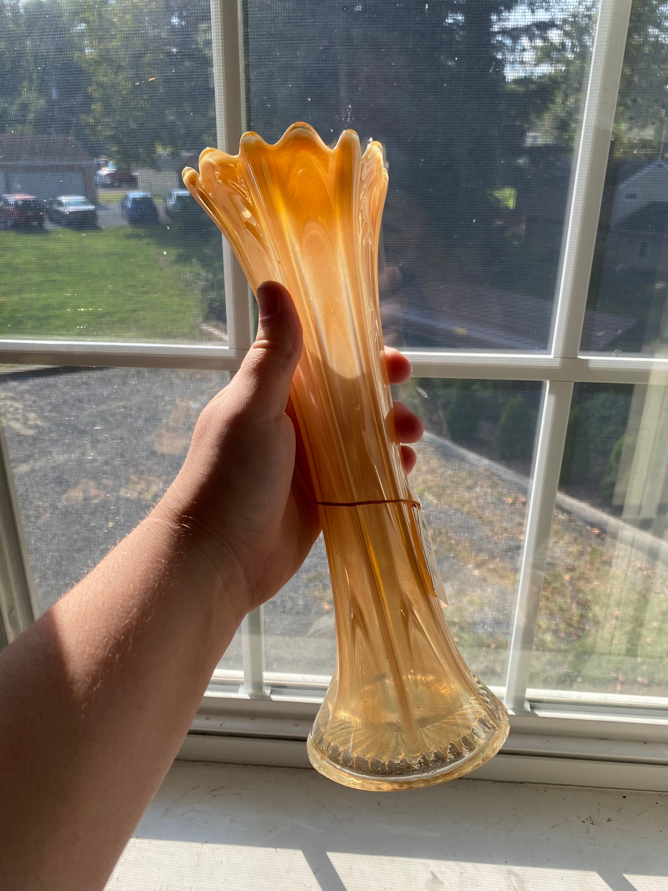 Peach Carnival Glass Swung Vase - Etsy