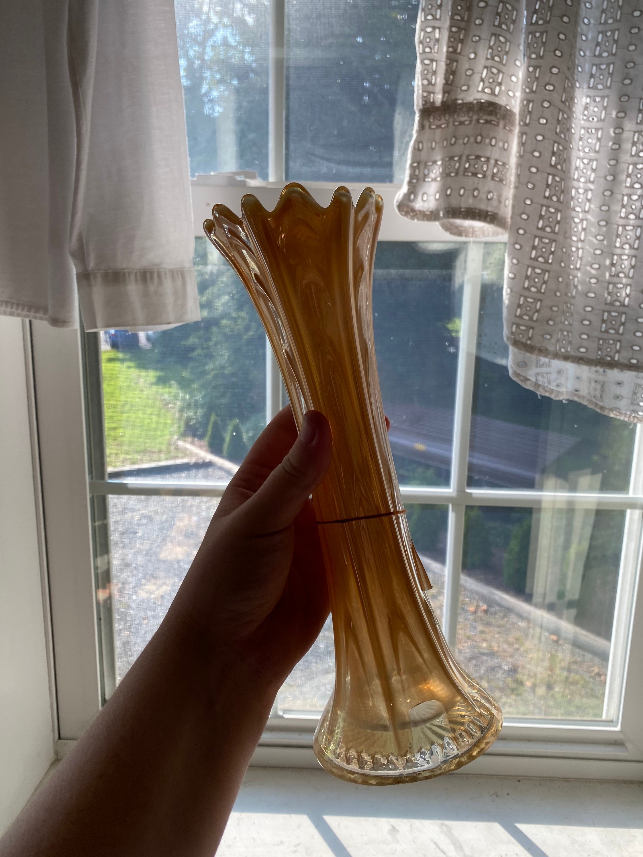 Peach Carnival Glass Swung Vase - Etsy