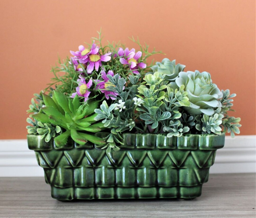 Planter UPCO 1028 USA Rectangle Deep Green Plant Holder Cachepot Cache ...