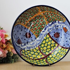 Mexican Bowl Double Fish Motif Hand Painted Made in Mexico Artisan ...