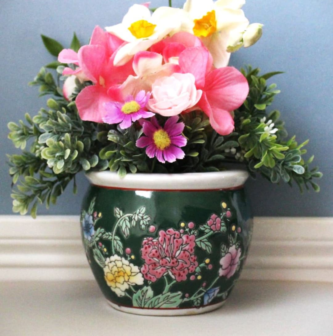 Small Planter Porcelain Ceramic Flowerpot Cachepot Asian Flower Cache ...