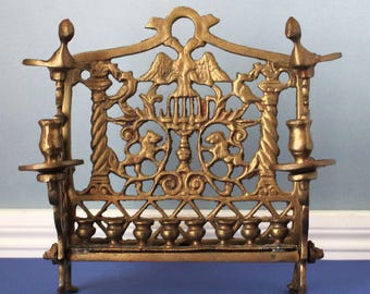 Brass Hanukkah Menorah Lion Tribe of Judah Metal Judaic Candle Holders ...