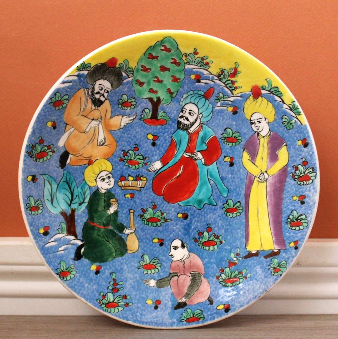 Turkish Ceramic Pottery Plate W/ Stand, 7" Hand Painted Landscape W ...