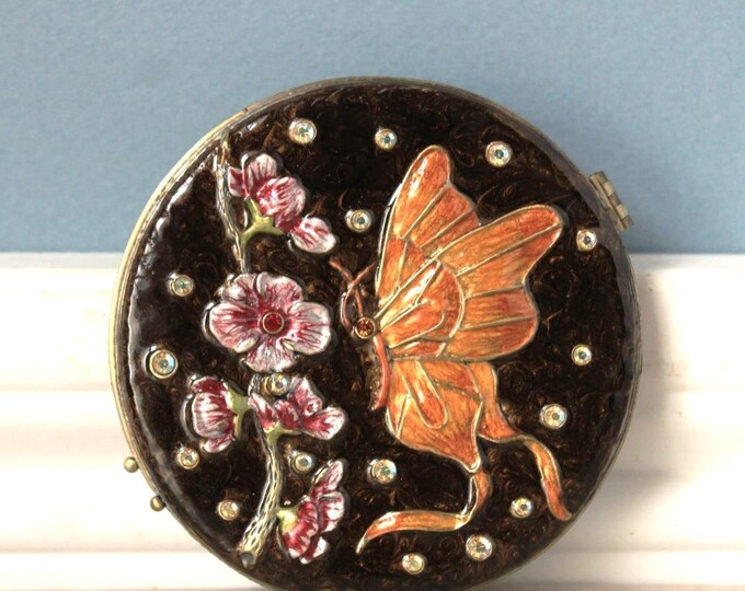 Compact Mirror Jeweled Round Hand Painted Vintage Pocket Double Mirror ...