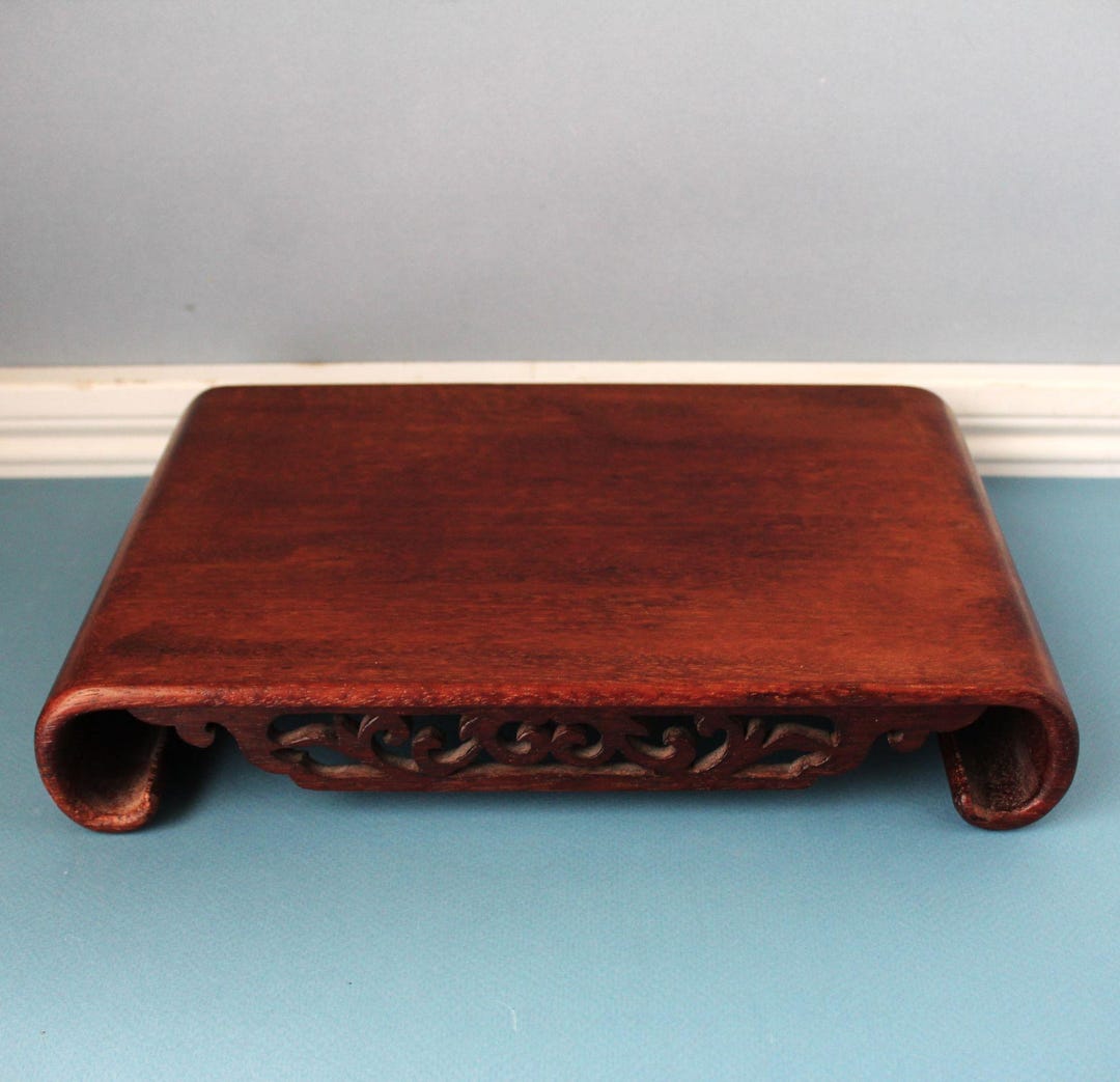 Chinese Carved Wood Stand: 12" Long Display, Vintage Riser, Asian Decor ...