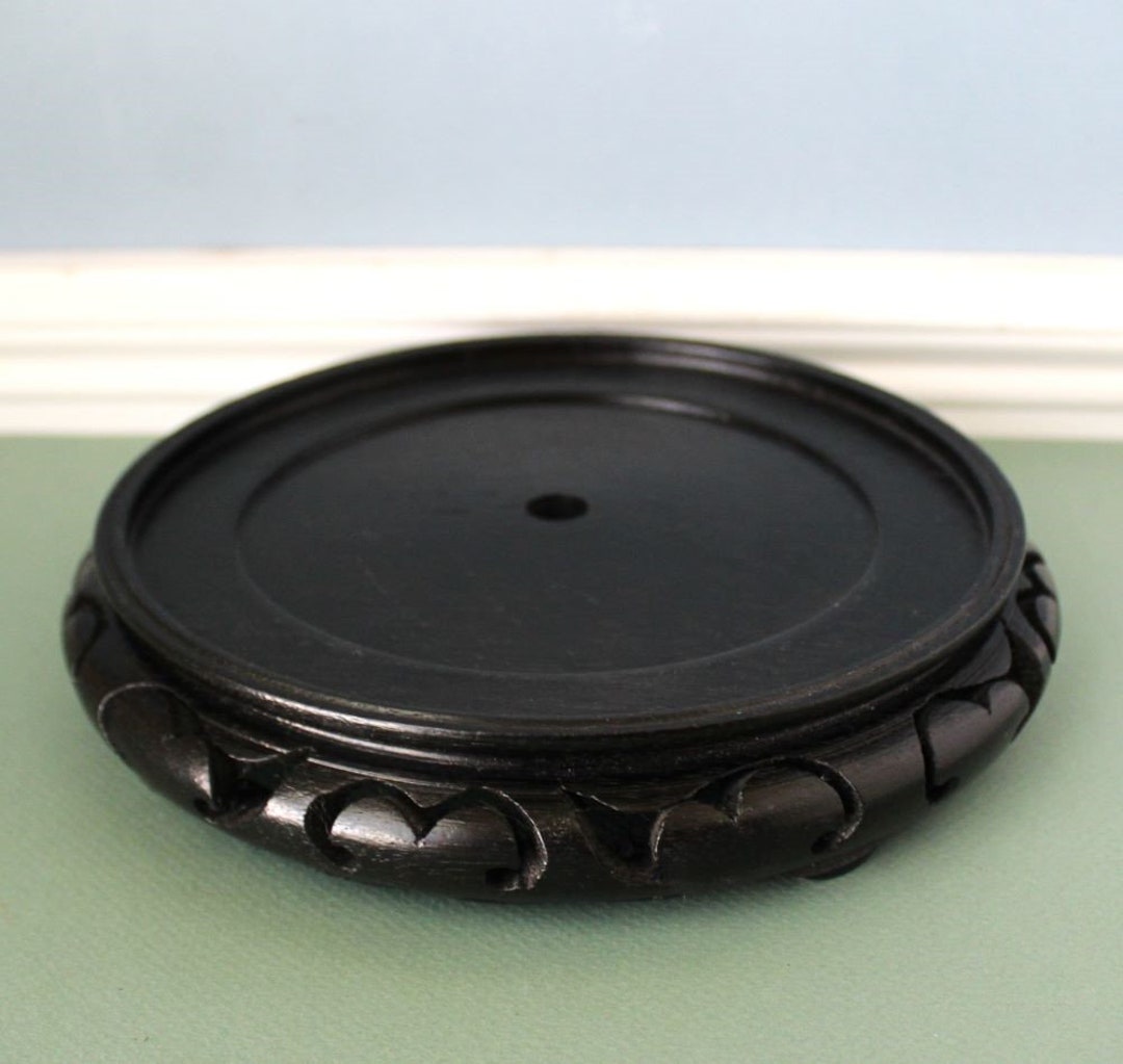 Round Oval Carved Wood Stand Vintage Chinese Display Wooden - Etsy