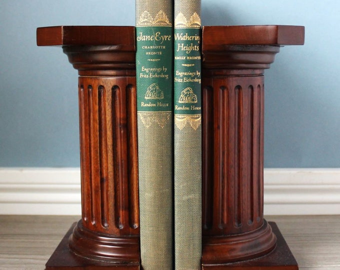 Bookends Columns Solid Wood Hand Carved Architectural Wooden Book Ends ...