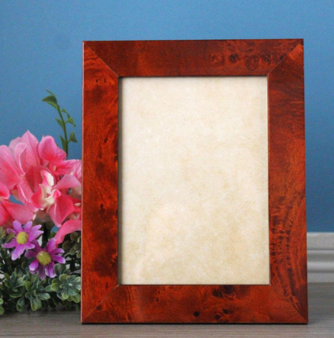 Burl Wood Picture Frame 5x7 Window, Photo Frame With Glass & Easel Back ...