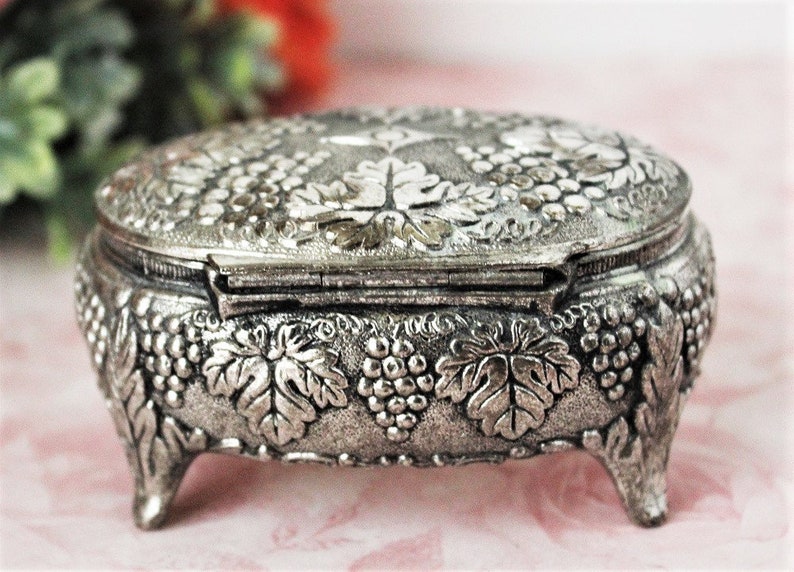 Metal Box Hinged Lid Footed Small Oval Silver Plated Embossed - Etsy