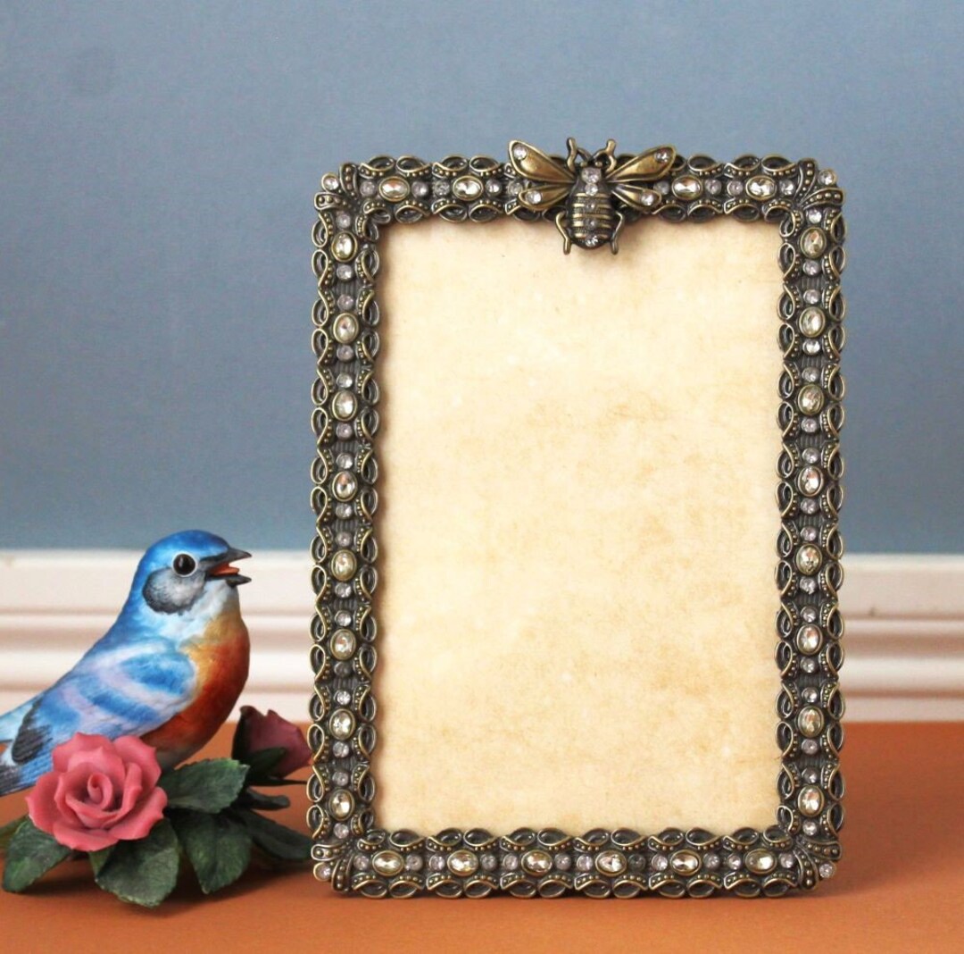 Picture Frame W/ Bee Jeweled 4x6 Window Point Back Studded Crystal ...