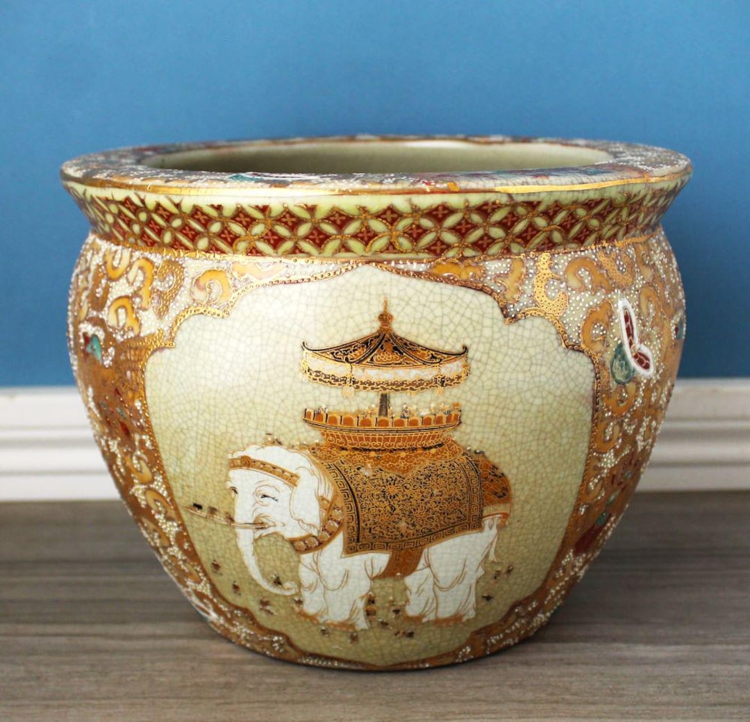 Asian Koi Fish Planter Satsuma Style Fishbowl 6.5"x8.5" Cachepot Plant ...