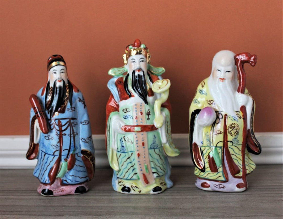 Chinese Deity Statues 6" Tall Set of 3 Gods Gift Box Immortal Figurines ...