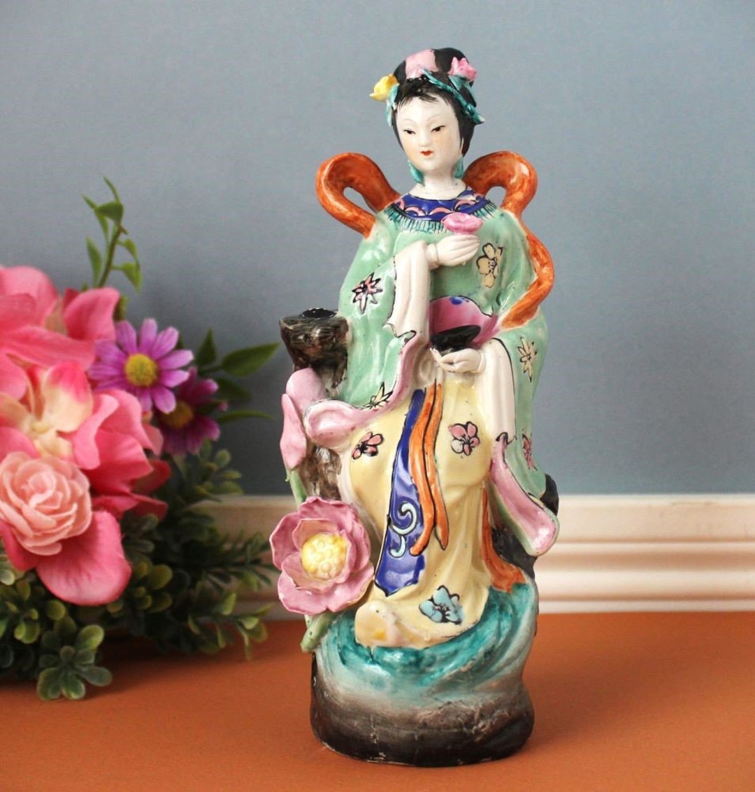 Chinese Figurine Woman 8 Tall Ceramic Porcelain Hand Painted Asian ...