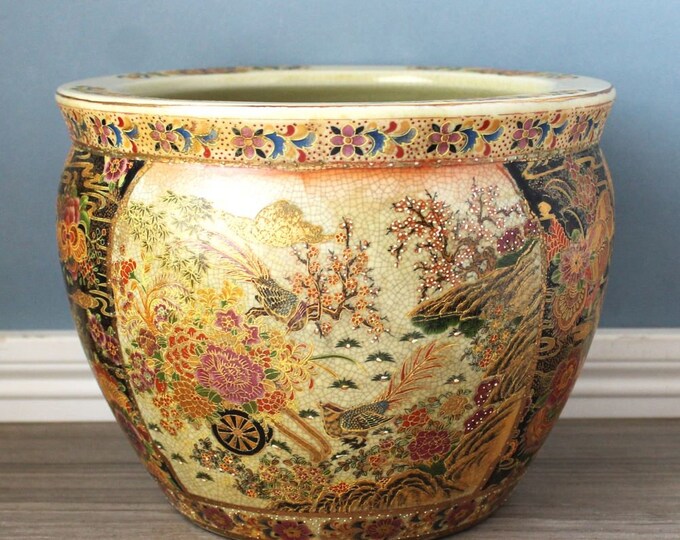 Asian Koi Fish Planter Satsuma Style Fishbowl 8"x10.5" Cachepot Plant ...