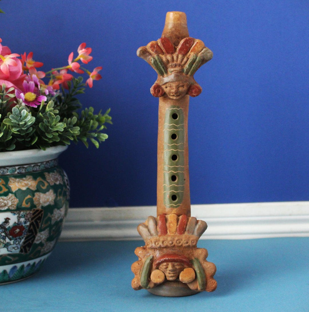 Vintage Clay Pottery Flute: Hand Made Mayan / Aztec Replica Decorative ...
