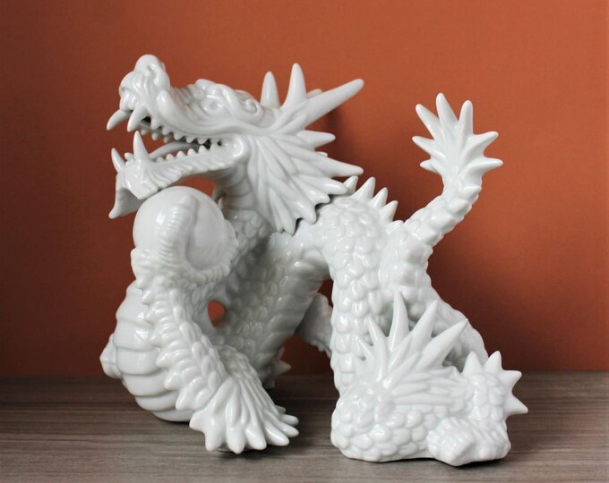 Large White Dragon Figurine by FITZ and FLOYD Porcelain Fierce Mythical ...