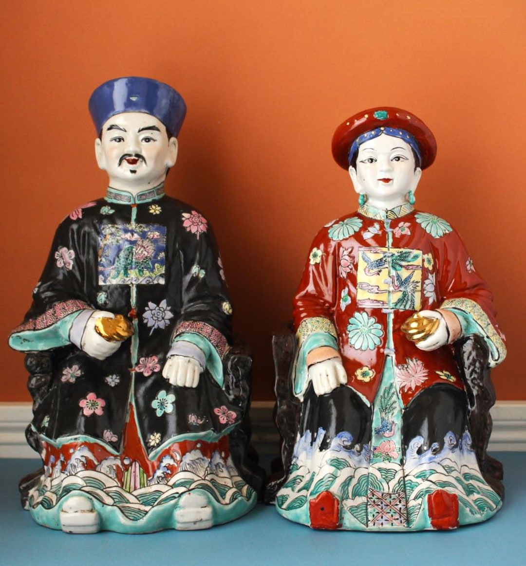 Large 14" Tall Chinese Emperor & Empress Figurine Statues Ceramic ...