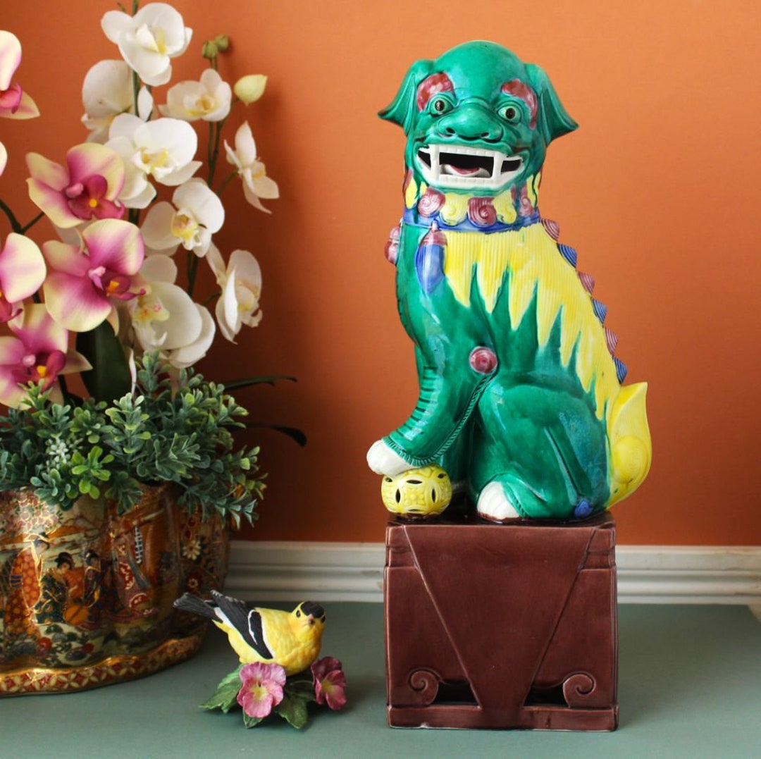 Foo Dog Figurine, Large 16.5" Tall Chinese Ceramic Guardian Shi-shi ...