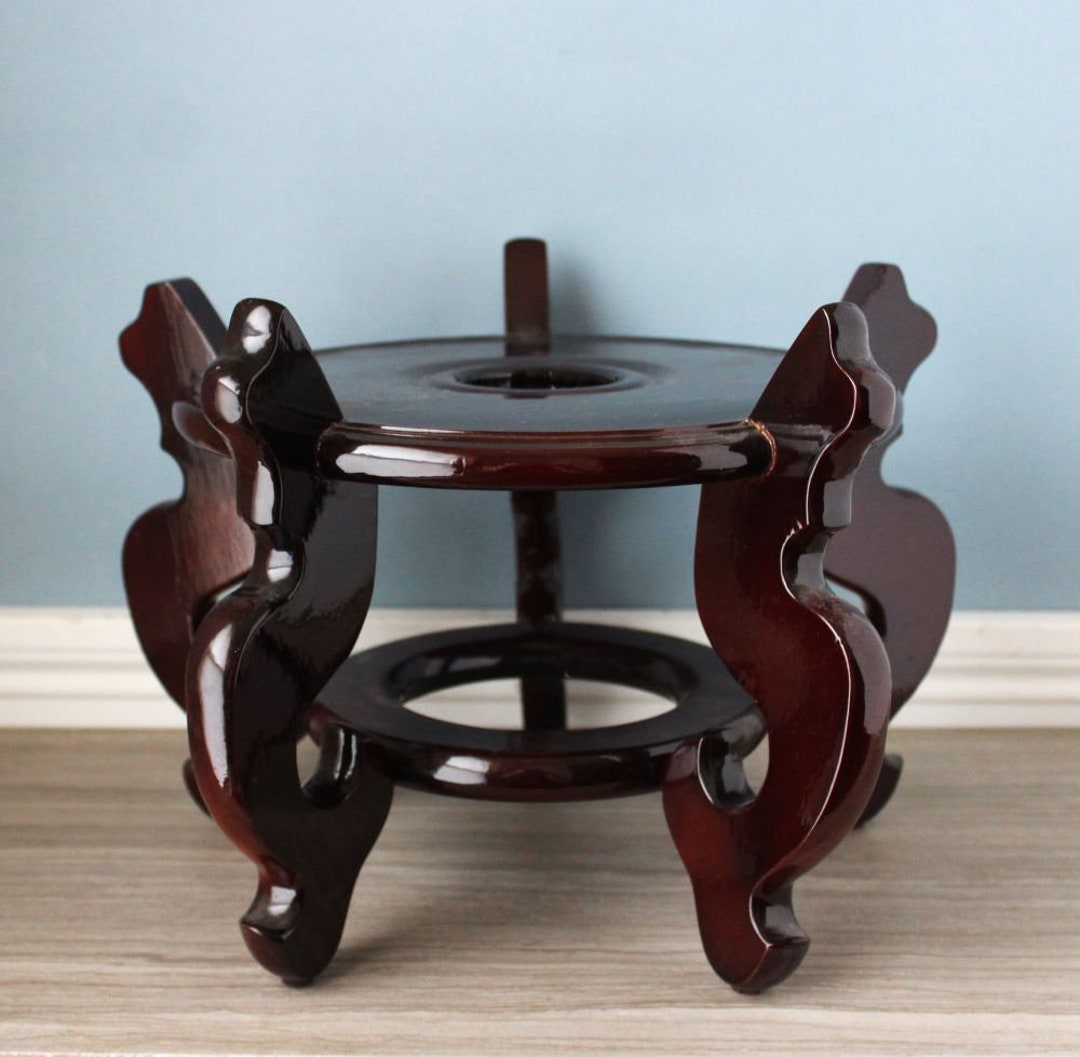 Large Chinese Display Stand 8.5 Lacquered Wood Brown Asian Hand Crafted ...