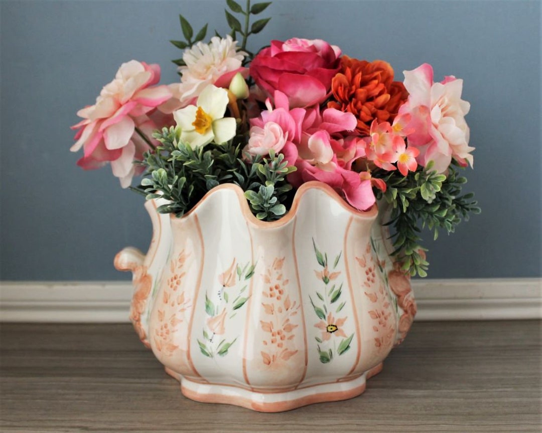Cachepot W/ Handles, Large Ceramic Italian Vase, Flowerpot Planter Hand ...
