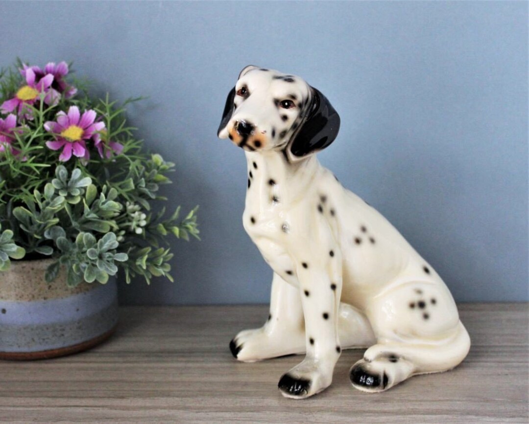 Large Dalmatian Sitting Dog Figurine Hand Painted Canine Statue Ceramic ...