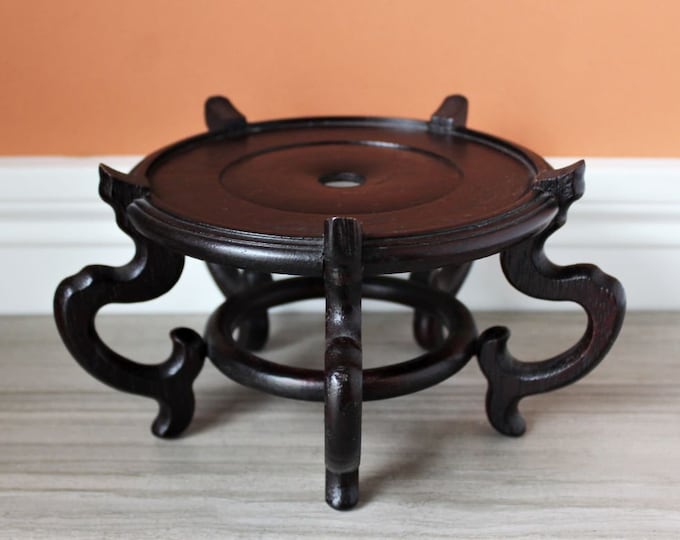 Wood Chinese Display Stand 5.5" Vintage Traditional Asian Ornate Hand ...
