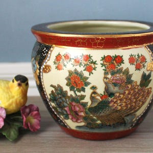 Small Asian Koi Fish Planter, Satsuma Style Fishbowl, Porcelain Floral ...