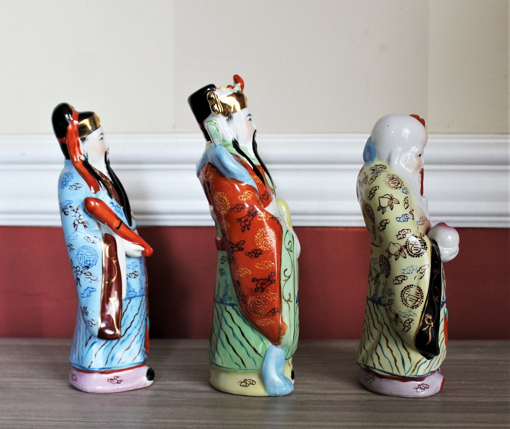Hand-painted Ceramic Chinese Deity Statues - Good Fortune, Set of 3 ...