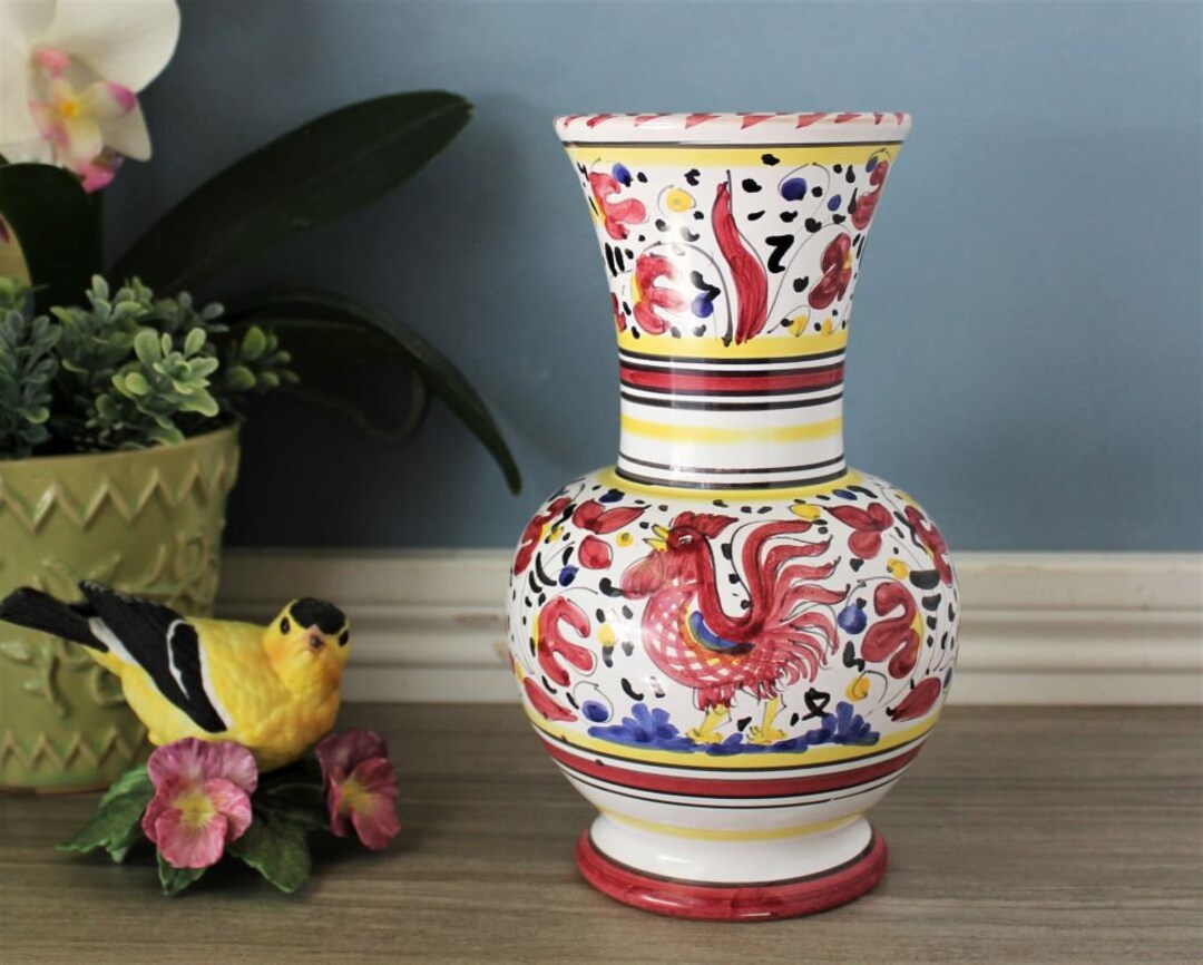 DERUTA Vase Italian Pottery Ceramic Rooster Motif Hand Painted ...