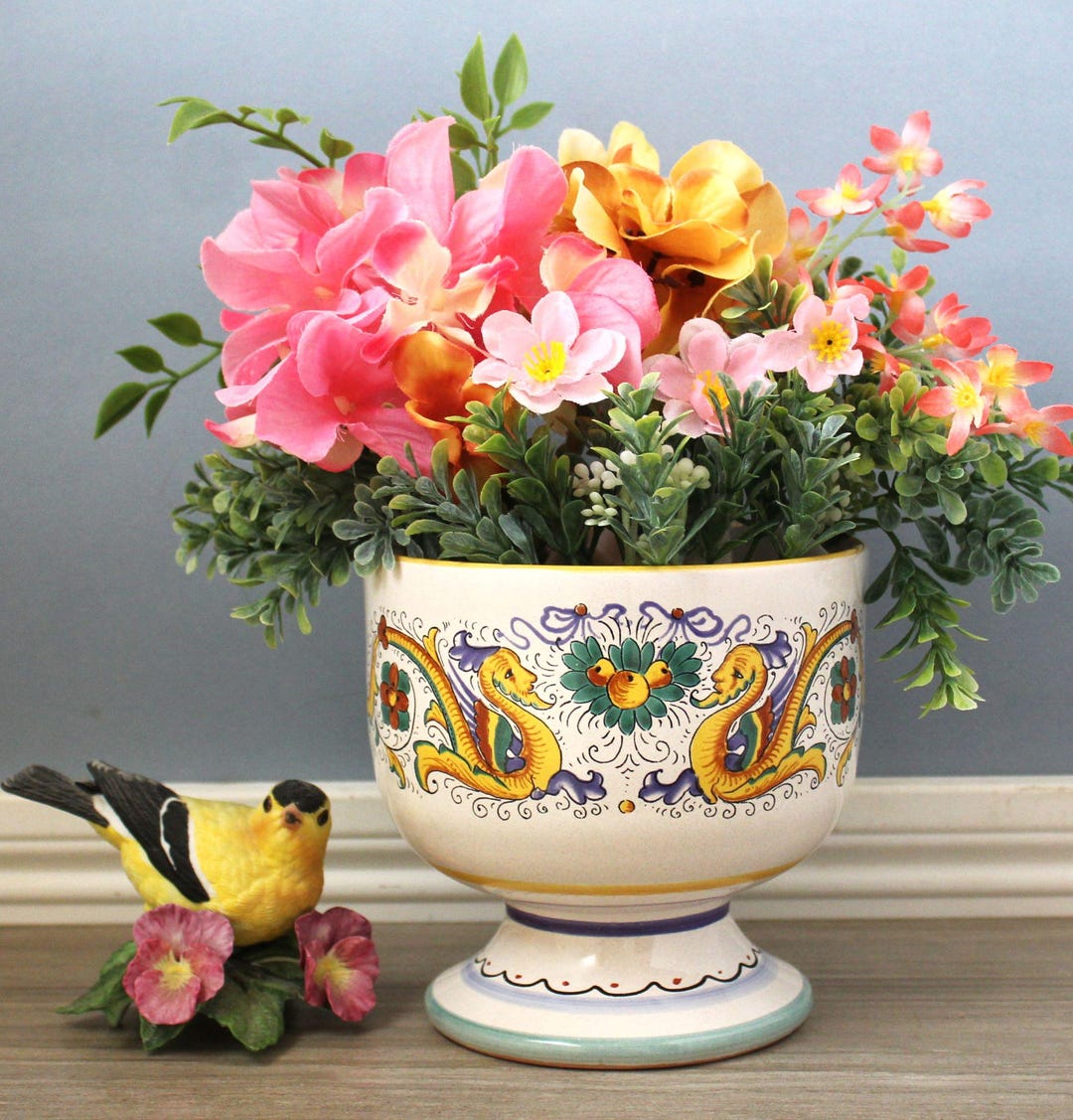 DERUTA Italian Ceramic Pottery, Flower Vase With Sea Serpent, Footed ...
