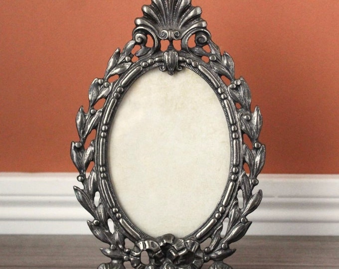 Vintage White Brass Picture Frame Oval Photo Frame 3.5x5 Window Glass ...