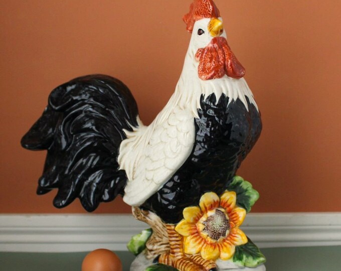 Large Ceramic Rooster Figurine, 13" Tall Hand-painted Collectible ...