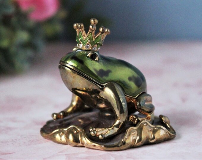 Jeweled Frog Box W/ Crown on Lily Pad Small Trinket Hand Painted Ring ...