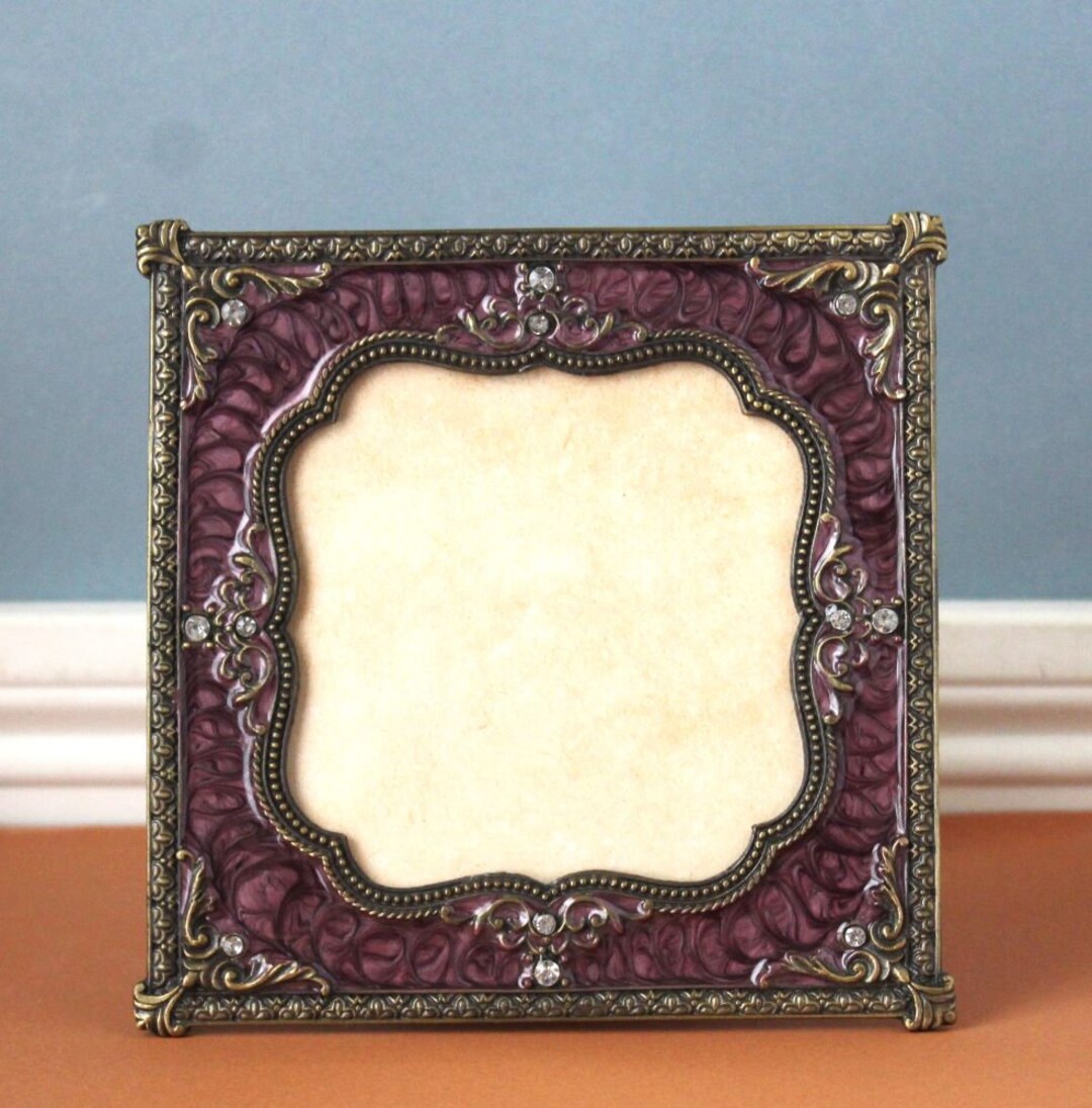 Picture Frame Jeweled 4x4 Window Enamel Lavender Hematite Color Hand ...