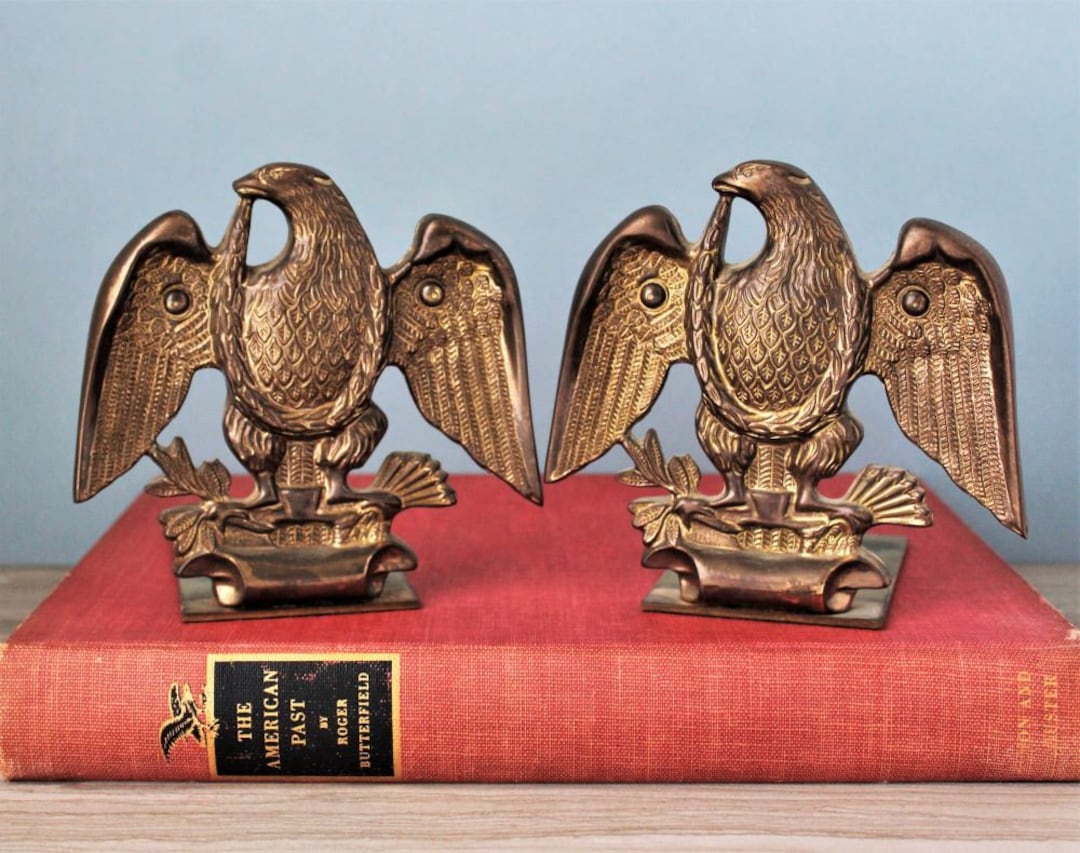 Pair of American Eagle Bookends, Solid Brass, Metal Bald Eagle Book ...