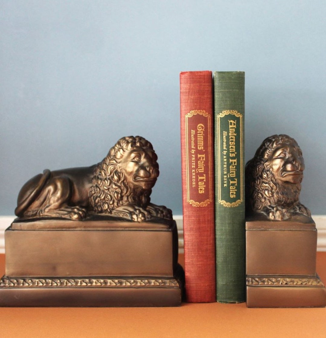 Lion Bookends Pair by THOMAS BLAKEMORE Lion Casket Motif, Bookshelf ...