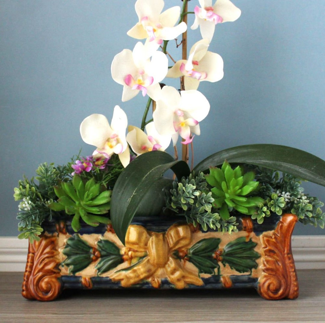 Planter Pottery Rectangle Flowerpot Hand Painted Large Window Box ...