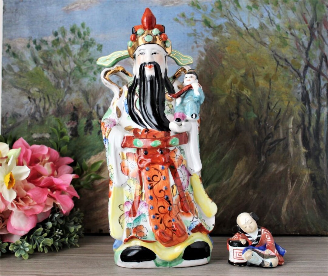 12 Chinese Deity Lu Xing Statue Large Vintage Hand Painted Sanxing ...