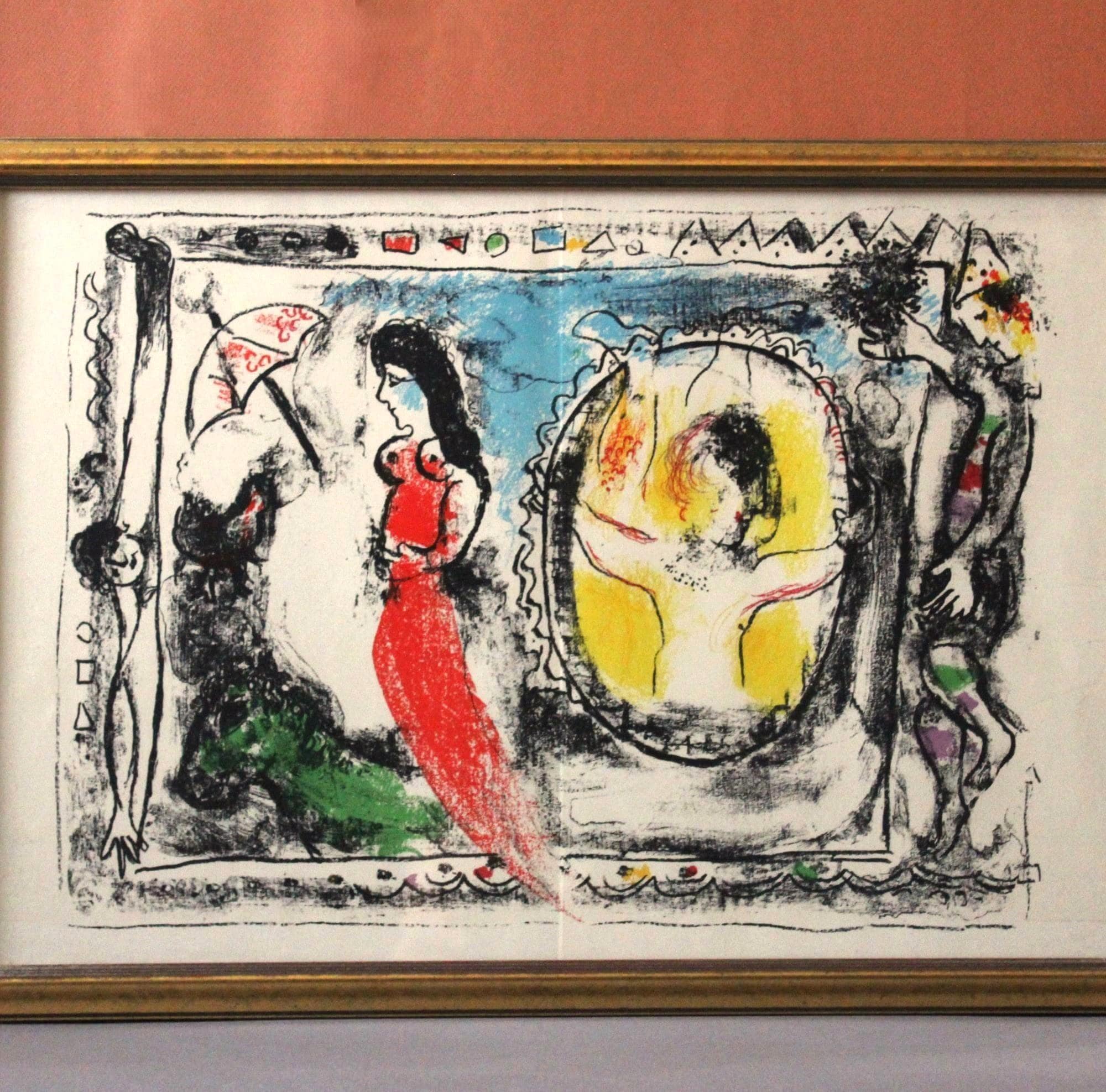MARC CHAGALL Lithograph: Behind the Mirror, Authentic Framed Vintage ...